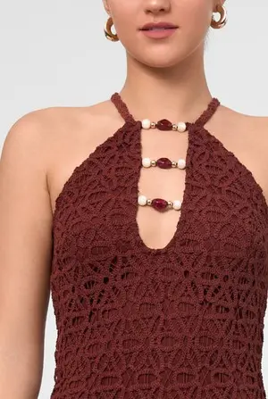 Rachel Rachel Roy Aitana Bead Keyhole Crochet Maxi Dress - Dark Red