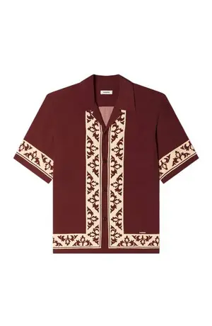 Sandro Contrast Print Loose-fit Shirt - Chocolate