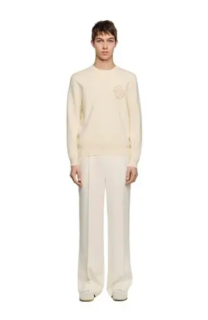 Sandro Knit Sweatshirt With Crochet Flower Detail