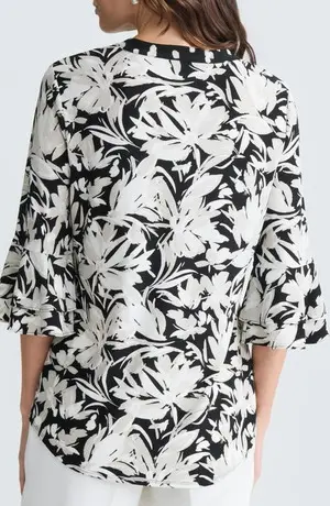 KASPER Floral Print Three-quarter Sleeve Knit Top