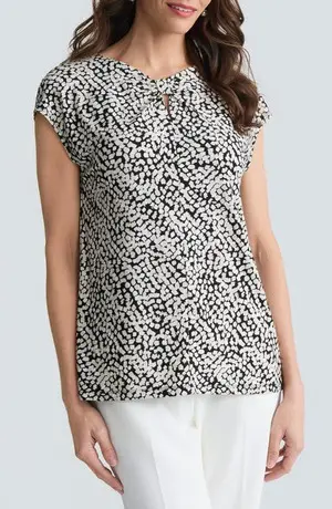 KASPER Dot Print Scrunch Neck Knit Top