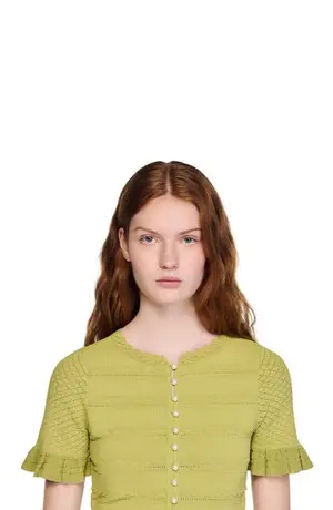 Sandro Cropped Ruffled-sleeve Cardigan - Green