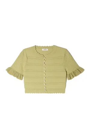 Sandro Cropped Ruffled-sleeve Cardigan - Green