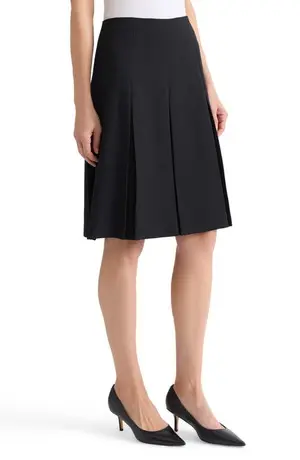 KASPER Pleated Stretch Crepe Skirt - Black
