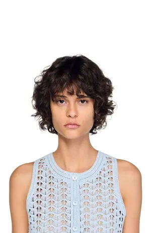 Sandro Beaded Crochet Cardigan - Sky Blue