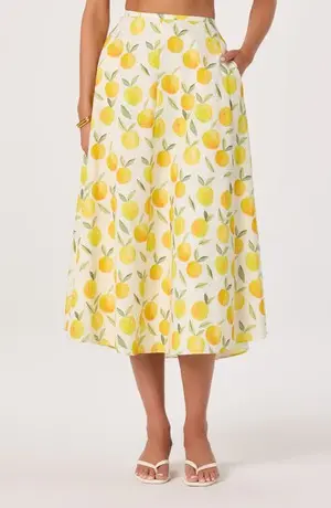 Astr The Label Myria Midi Skirt With - Lemon Print