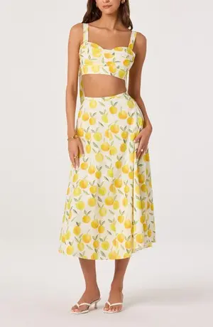 Astr The Label Myria Midi Skirt With - Lemon Print