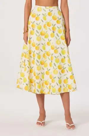 Astr The Label Myria Midi Skirt With - Lemon Print