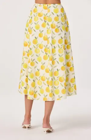 Astr The Label Myria Midi Skirt With - Lemon Print