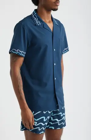 MAVRANS 90s Wave Weekend Camp Shirt - Dark Blue