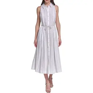 Karl Lagerfeld Striped Sleeveless Midi Shirtdress - Soft White/hummus