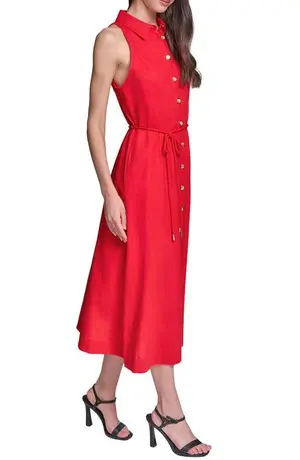 Karl Lagerfeld Sleeveless Linen-blend Shirtdress With Rope Belt