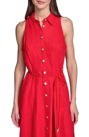 Karl Lagerfeld Sleeveless Linen-blend Shirtdress With Rope Belt