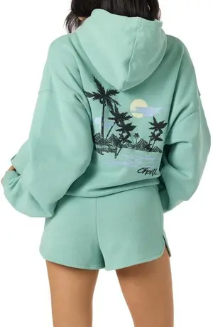 O'Neill Oversize Cotton Blend Hoodie With Tropical Graphic - Green