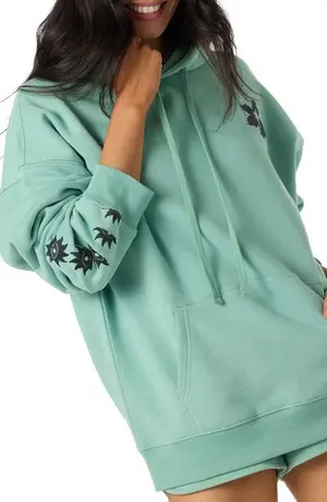 O'Neill Oversize Cotton Blend Hoodie With Tropical Graphic - Green