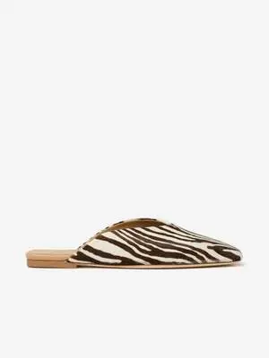 HOUSE OF DAGMAR Square Toe Slip-ins With Zebra Print - White Brown
