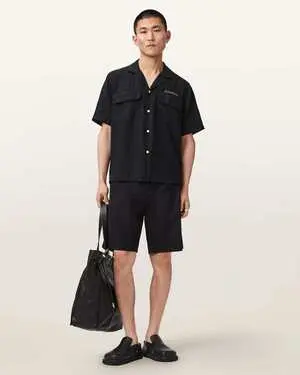 ALLSAINTS Dunloe Short Sleeve Boxy Linen Shirt - Black