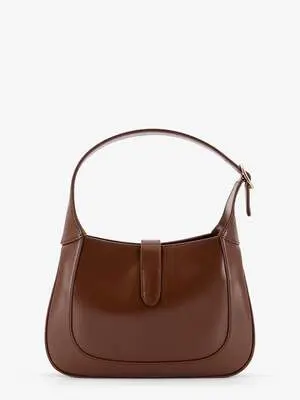 Gucci Leather Shoulder Bag With Metal Details - Brown