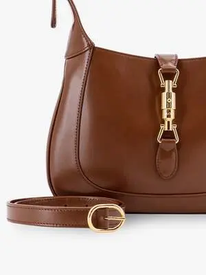 Gucci Leather Shoulder Bag With Metal Details - Brown