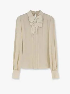 Valentino Garavani Silk Shirt With Flower Detail - Beige