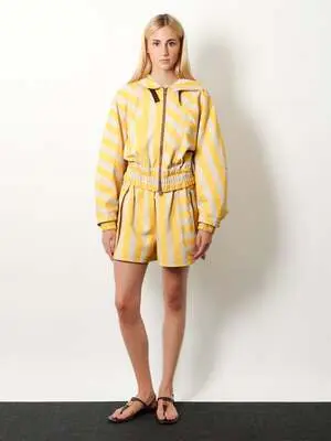 Fendi Cotton And Linen Shorts With Iconic Pequin Motif - Yellow