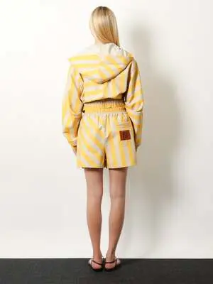 Fendi Cotton And Linen Shorts With Iconic Pequin Motif - Yellow
