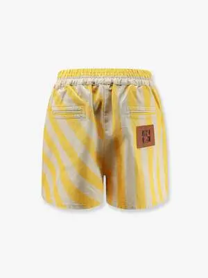 Fendi Cotton And Linen Shorts With Iconic Pequin Motif - Yellow