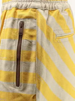 Fendi Cotton And Linen Shorts With Iconic Pequin Motif - Yellow