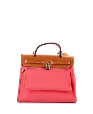Hermès 31 Herbag Zip Leather And Toile - Pink