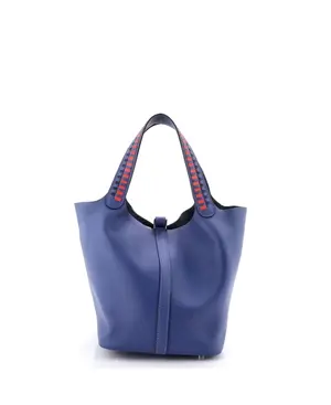 Hermès Mm Picotin Lock Bag Tressage Epsom - Blue/ Blue/ Orange