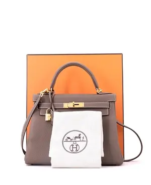 Hermès Kelly 28 Handbag Grey Togo With Gold Hardware - Etoupe