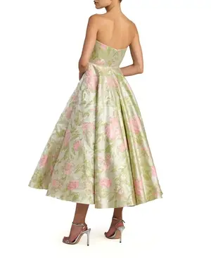 Mac Duggal Strapless Floral Brocade A-line Midi Dress