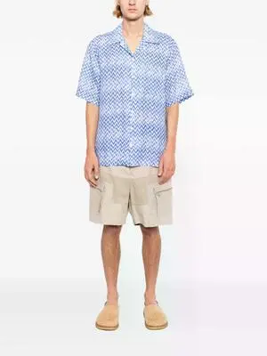 120% Lino Chevron-print Short-sleeved Shirt