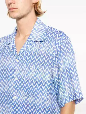 120% Lino Chevron-print Short-sleeved Shirt