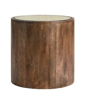 MODWAY Truett Round Wood Rattan Side Table - Walnut