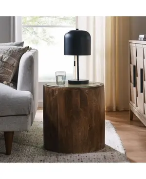 MODWAY Truett Round Wood Rattan Side Table