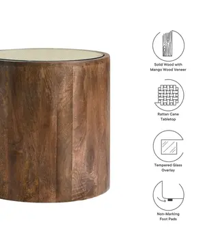 MODWAY Truett Round Wood Rattan Side Table