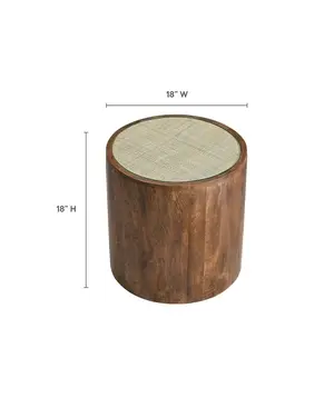 MODWAY Truett Round Wood Rattan Side Table