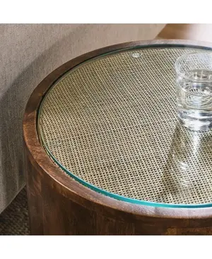 MODWAY Truett Round Wood Rattan Side Table