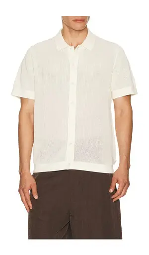 Onia Crochet Knit Button Up Shirt In Cream