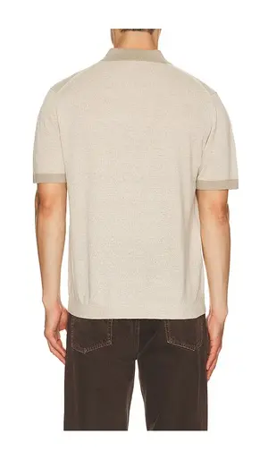 Theory Silk Linen Short Sleeve Polo In Taupe - Silver Cloud