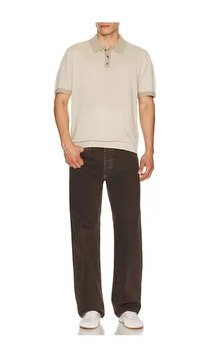 Theory Silk Linen Short Sleeve Polo In Taupe - Silver Cloud
