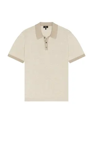 Theory Silk Linen Short Sleeve Polo In Taupe - Silver Cloud
