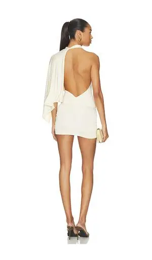 AYA MUSE Elena Halterneck Draped Sleeve Dress - White