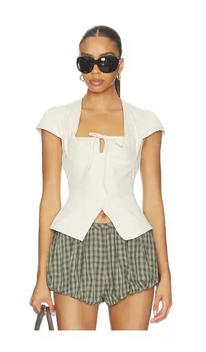 Lioness Kendall Top With Square Neckline And Front Button Closure - Sand