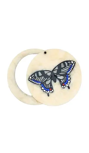 SOLAR ECLIPSE Hand-painted Swallowtail Compact Mirror - Cream