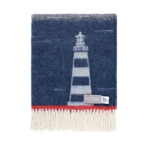 J.J.Textile Blue / White Lighthouse Wool Throw - Blue/white