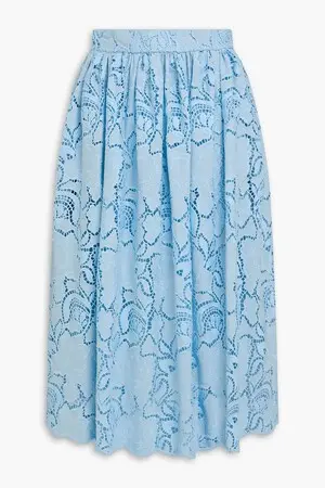 Erdem Gathered Guipure Lace Midi Skirt