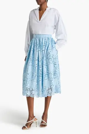 Erdem Gathered Guipure Lace Midi Skirt