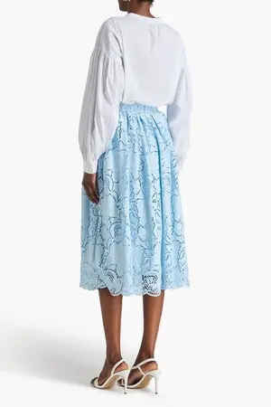 Erdem Gathered Guipure Lace Midi Skirt